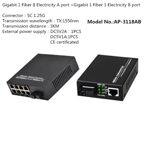 Buy 10/100/1000m Optical Fiber Transceiver 1 Fiber 8 Electricity A+b ...