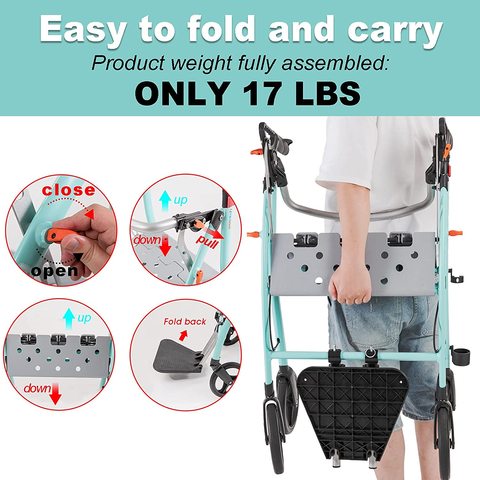 Buy 4 Wheels Adult Walking Aids Rollator Aluminum Alloy Portable ...