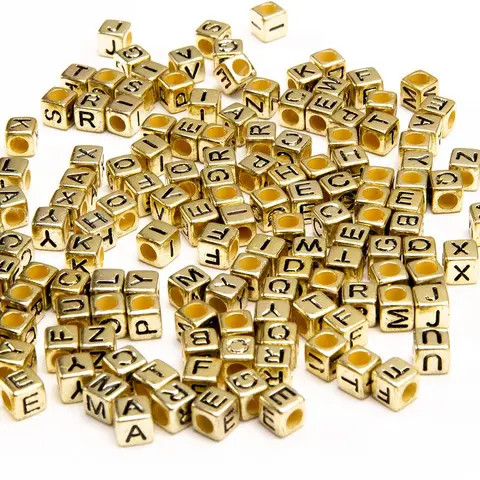 Buy Ac1154 Factory 6mm Golden Acrylic Square Letter Beads Plastic Cube ...