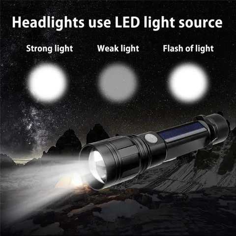 Buy Led Solar Power Flashlight Compass Camping Lamp Light Usb ...