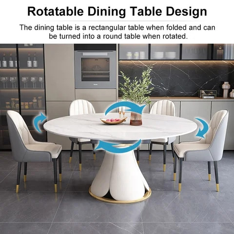 Buy Luxury Marble Table Chair Combination Extendable Foldable Round ...