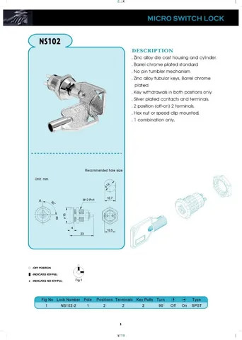 Buy Micro Switch Lock With 2 Tubular Keys from Jin Tay Industries Co ...