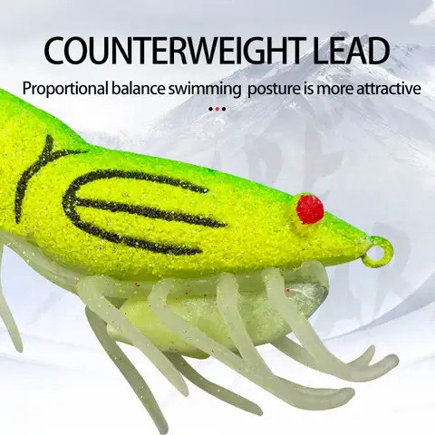 Buy Wooden Shrimp Luminous Squid Bait Squid Hook Wood Shrimp Lures Soft Foot Jigs Lifelike ...