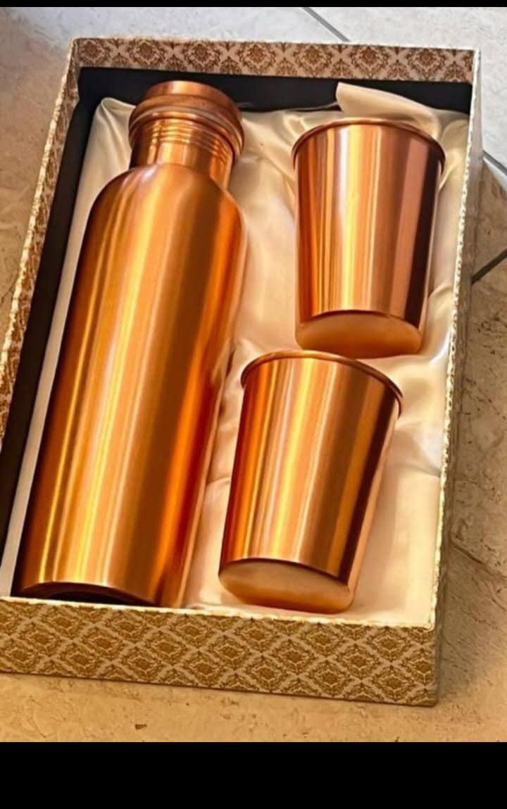 Buy Pure Copper Drinkware Gift Set Of 1 Bottle & 2 Glass Gift Item For Diwali, Birthday ...
