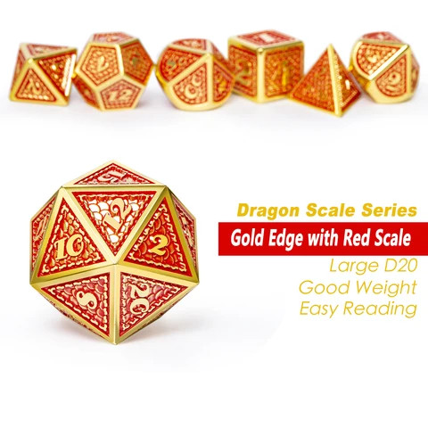 Buy 7 Pcs Red Dragon Scale Metallic Dnd Die Polyhedral Metal Dice Set ...