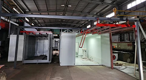 Buy Horizontal Pull Manual Powder Coating Line Walk In Powder Spray ...