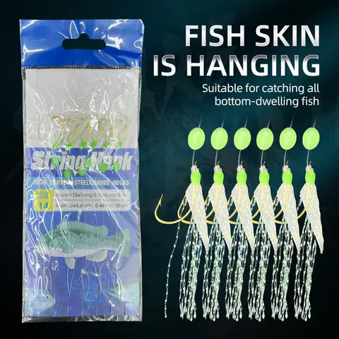 Buy Luminous Sabiki Rigs Saltwater 6 Hooks Real Fish Skin String Hook ...
