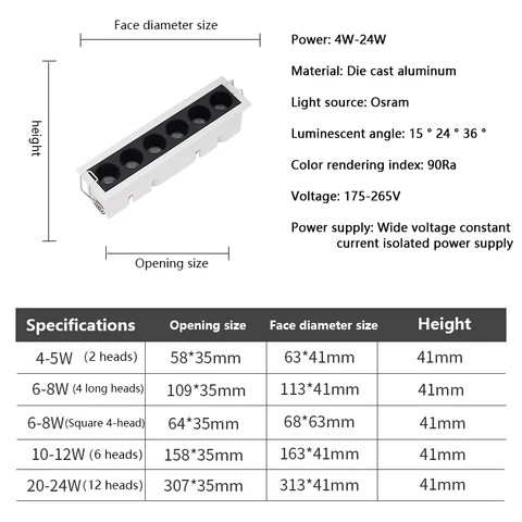 Buy Rectangle Recessed Linear Led Light Ip65 Waterproof For Bathroom ...