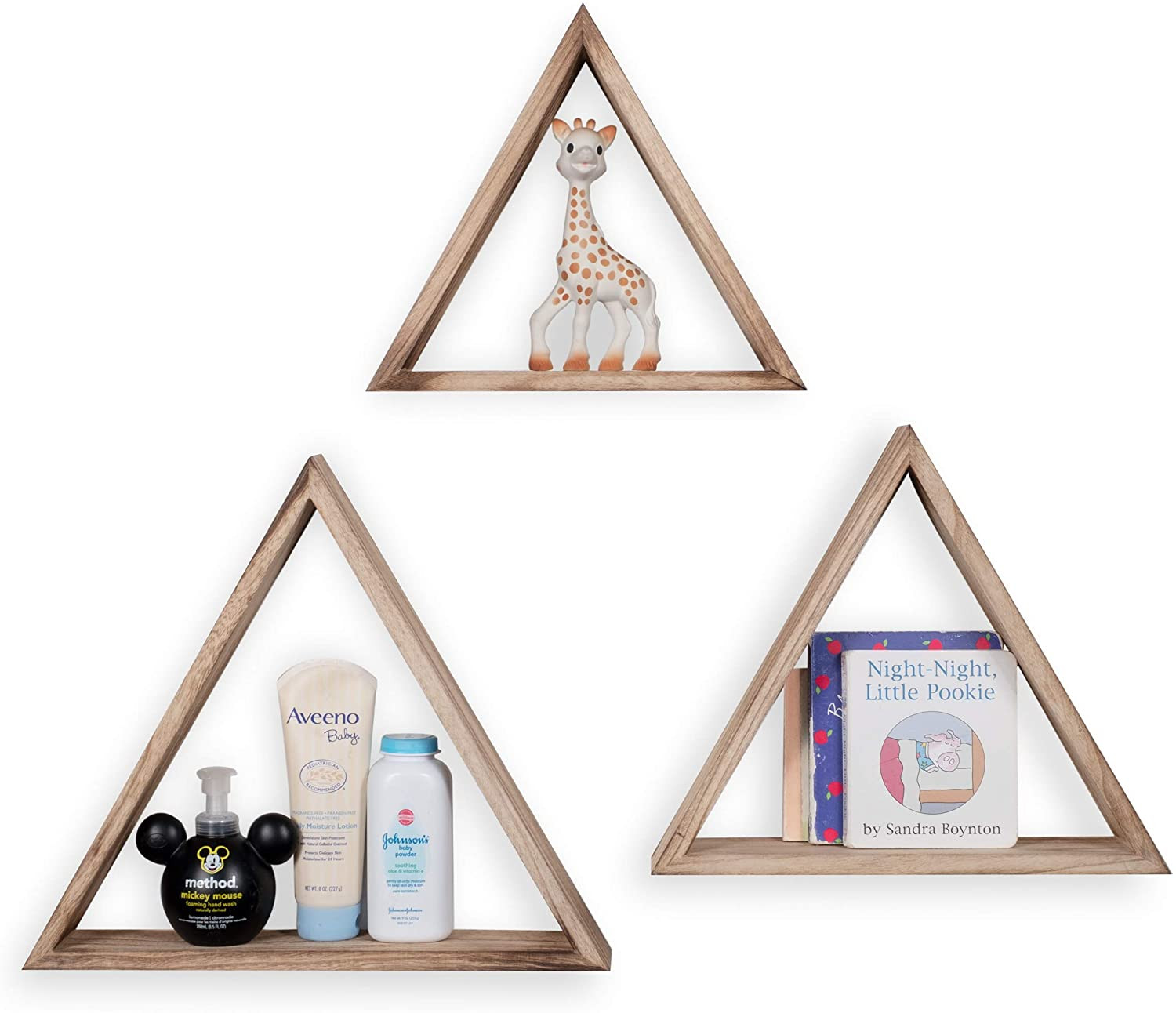 Buy Set Of 3 Rustic Wood Triangle Wall Mounted Geometric Floating Shelf ...