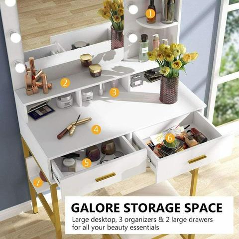 Buy White Double Drawer Multi-compartment Space With Square Mirror And ...