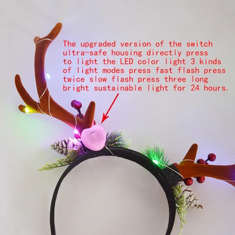 Buy Christmas Antler Headband Led Flashing Glow-in-the-dark Floral ...