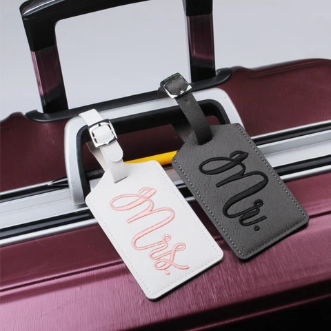 Buy Custom Embroidery Pu Leather Couple Luggage Tags Luggage Tag For Suitcases Travel Luggage ...