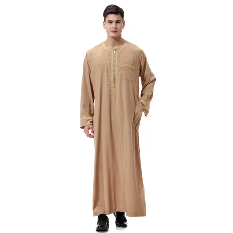 Buy Middle Eastern Mens Jubbah Thobe Crew Neck Islamic Clothing Robe ...
