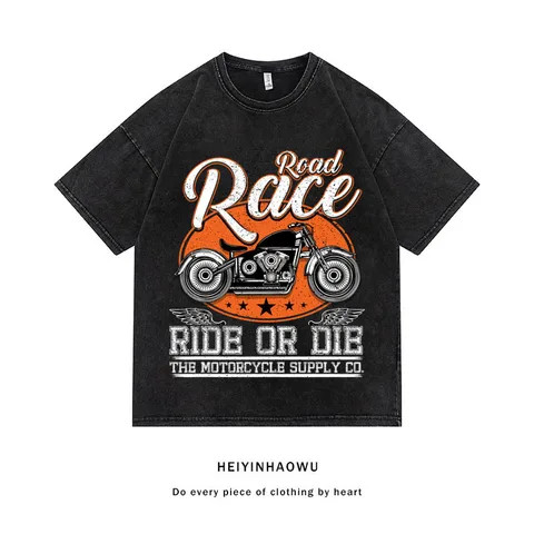 Buy Retro Washed And Distressed Short Sleeve T-shirt For Men Summer ...