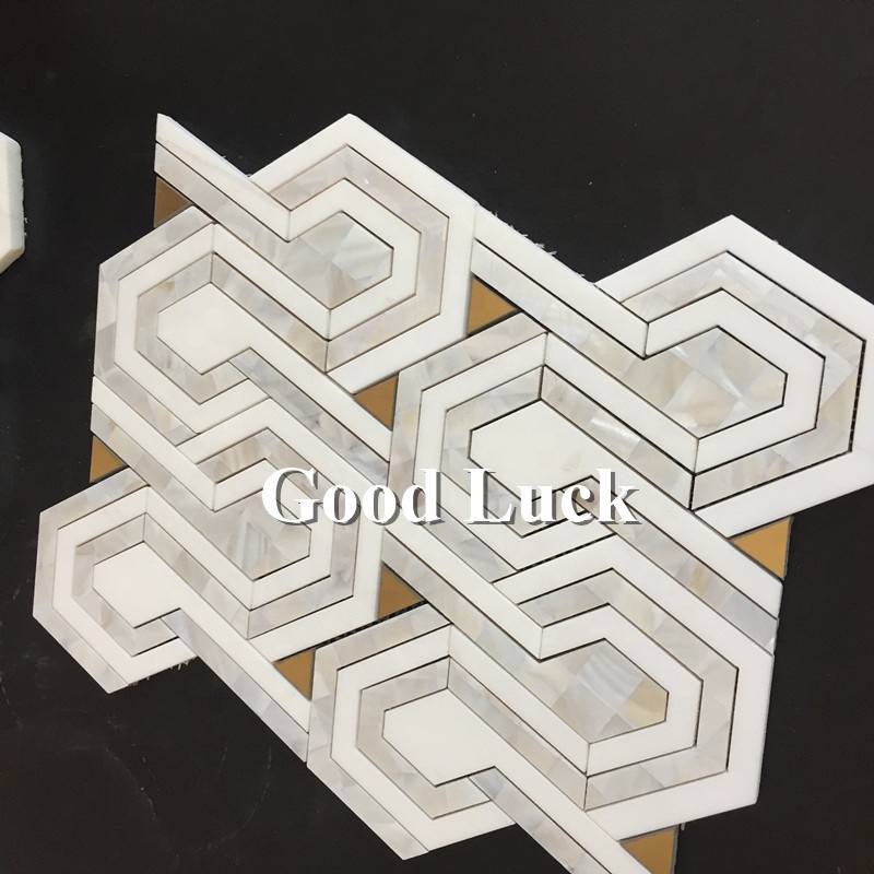 Buy Thassos Withe Marble Inlay With Brass And Shell Mosaic Tile For Wall Design From Xiamen Good