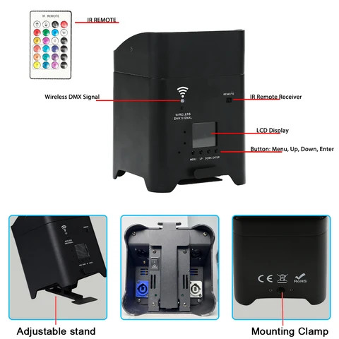 Buy Uplights Battery Wireless 6x18w Rgbwauv Led Par Battery Dj Club ...