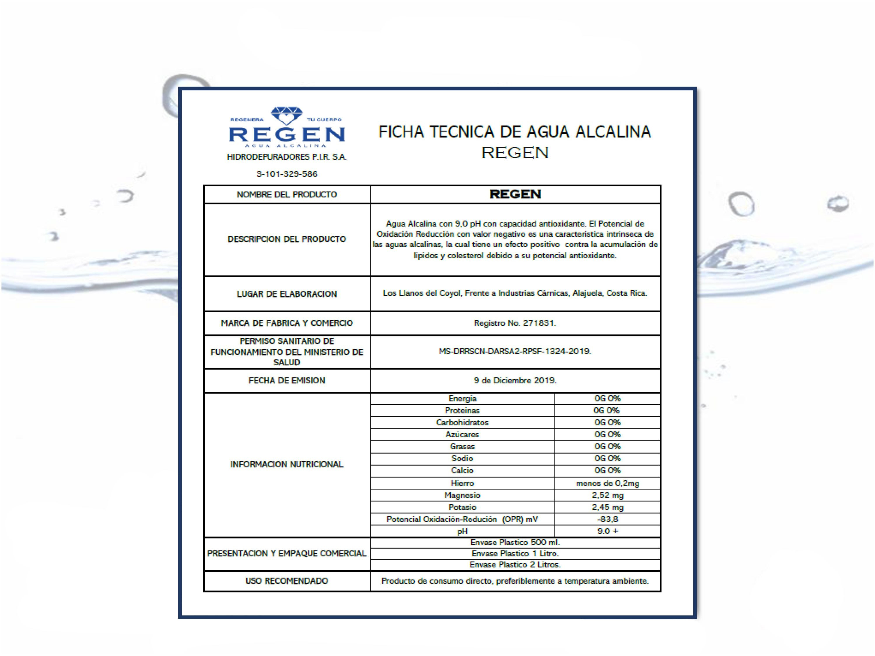 Buy Regen Pure Water from REGEN, Costa Rica | Tradewheel.com