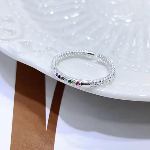 Buy Custom Ring Rhodium Plated Simple Pattern Color Cubic Zirconia Ring ...