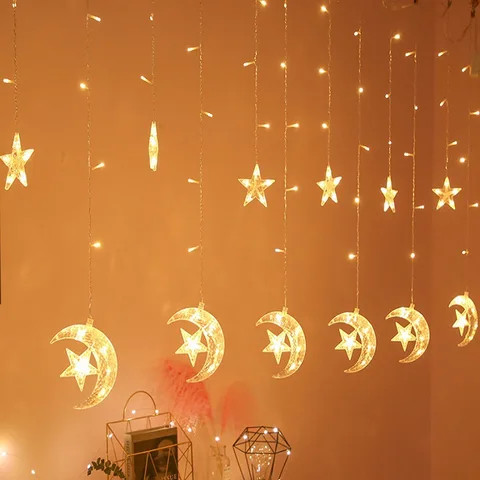 Buy Eid Mubarak Star Moon Led Curtain Garland String Lights Ramadan ...