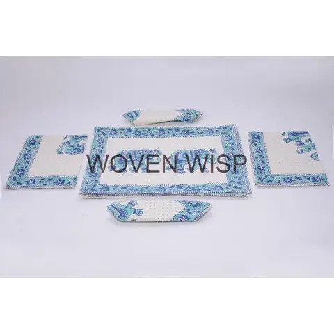Buy Handmade Cotton Hand Block Dining Table Mat And Napkins Floral ...