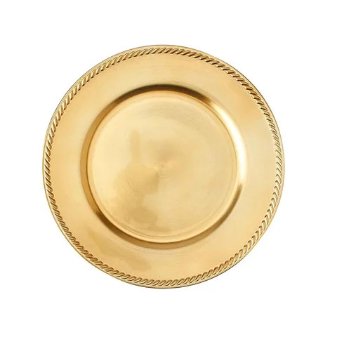 Buy Lite Gold Color Metal Charger Plates Round Shape Classical Embossed ...