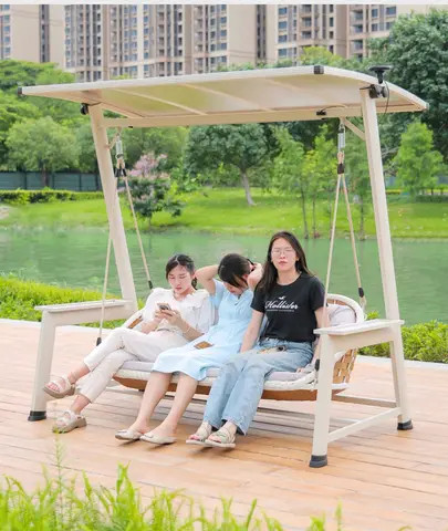 Buy New Luxury Garden Solar Light Swing Chair Aluminum Frame Pe Rattan ...