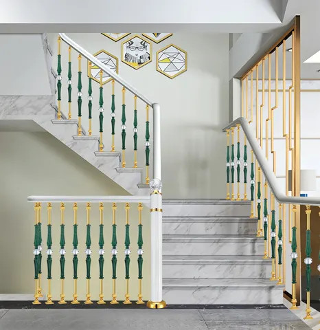 Buy Villa Gold Luxury Style Curved Stair Aluminium Balusters Railing ...