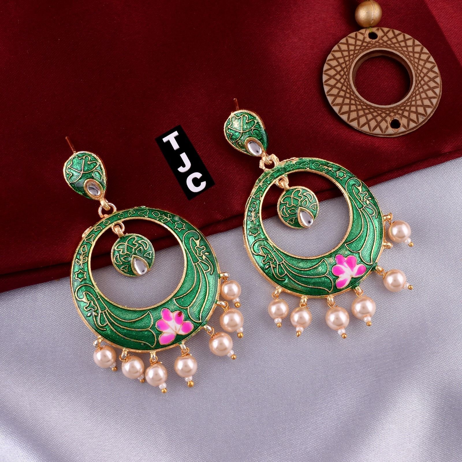 Buy Pearl Beaded Round Shape Enamel Design Traditional Push Back ...