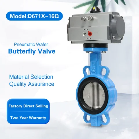 Buy D671x-16q Pneumatic Butterfly Valve Pneumatic Ductile Iron Wafer Type Soft Seal Valve ...
