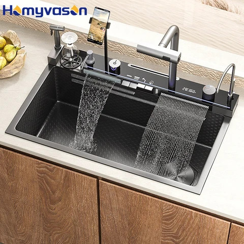 Buy Double Waterfall 304ss High Tech Single Bowl Smart Digital Display ...