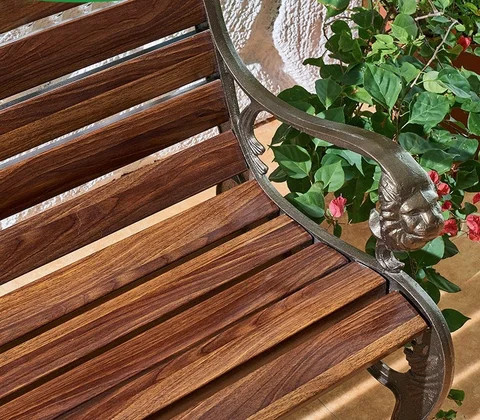 Buy Patio Outdoor Park Bench Wood Long Chair Seating Cast Iron Double ...