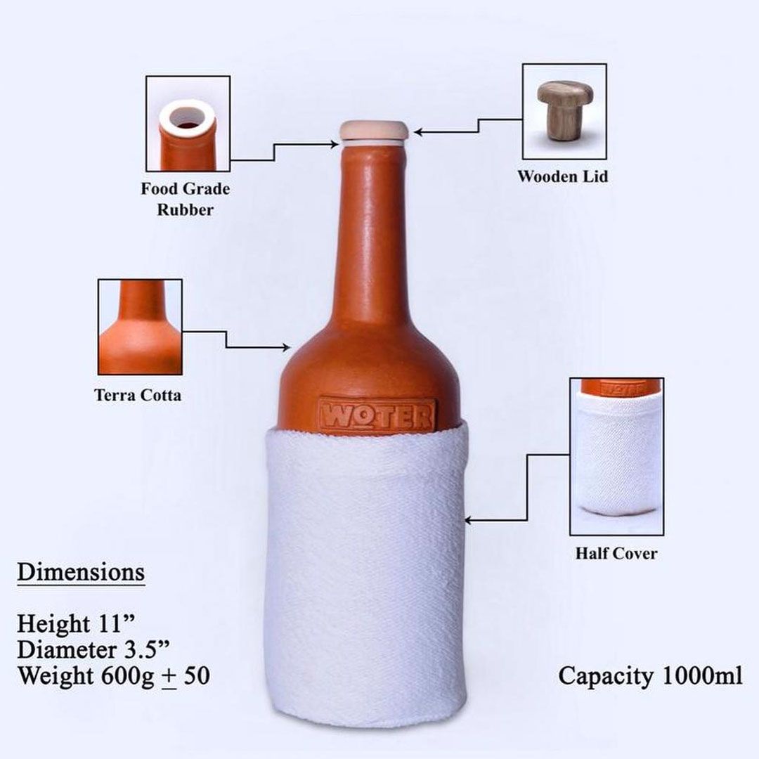 Buy Terracotta Eco Friendly Clay Water Bottle 1l from Glostar ...