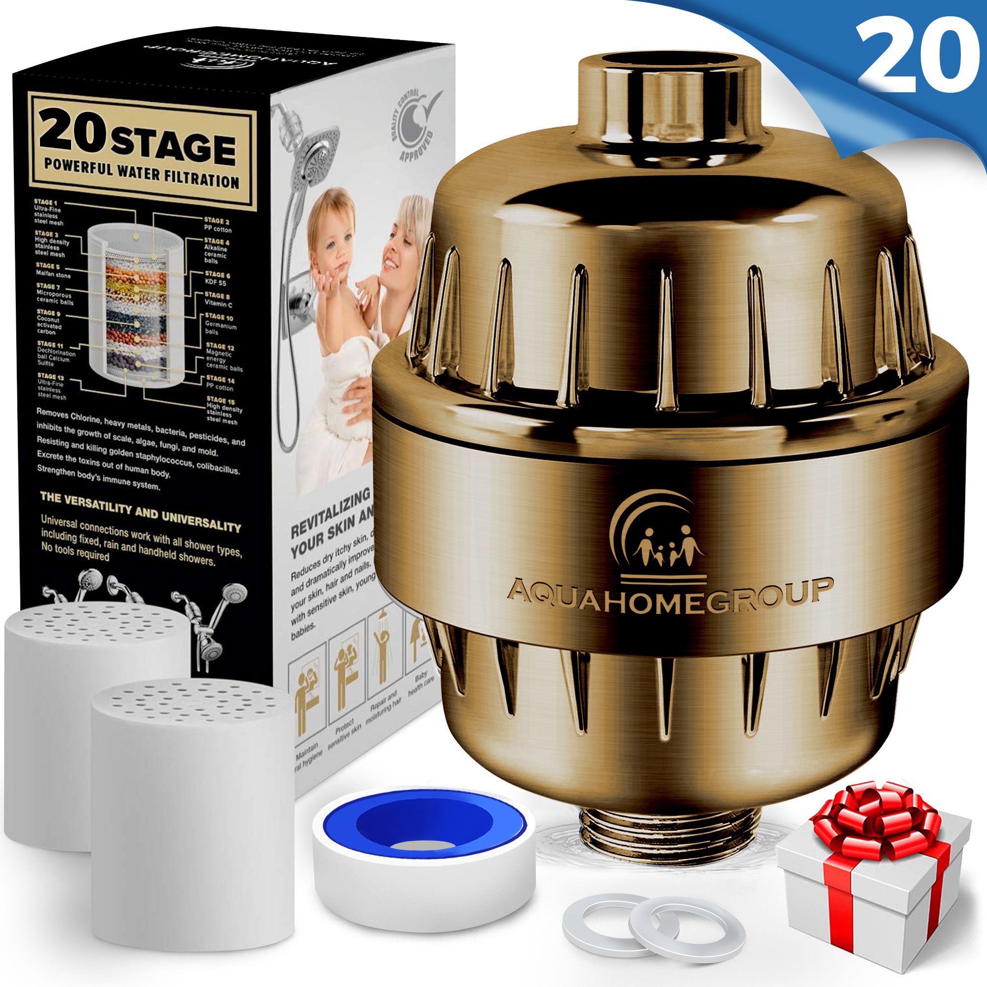 Buy Aquahomegroup 20 Stage Shower Filter With Vitamin C For Hard Water ...