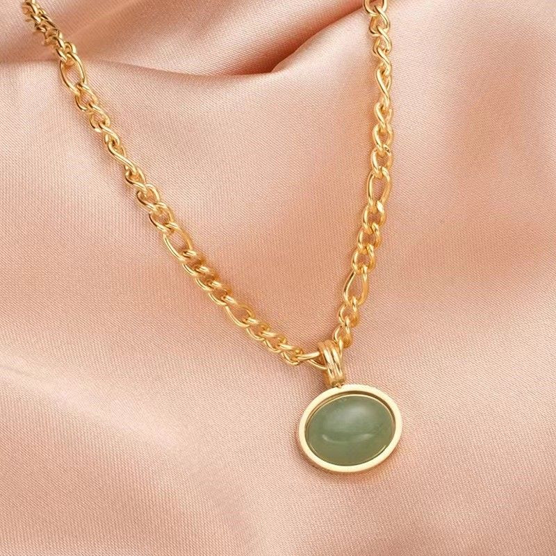 Buy Titanium Steel Chain Natural Green Gemstone Necklace from Dongguan ...