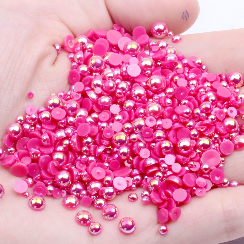 Buy 2 4 6 8 10 12 14 Mm 50 Color Pink Ab Beads Applique Flat Back ...
