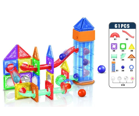 Buy 61pcs Magnetic Blocks Marble Run Colorful Magnetic Tiles Auto ...