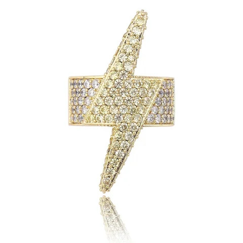 Buy Hip Hop Trend Full Diamond Lightning Shaped Ring Brass Micro Insert ...