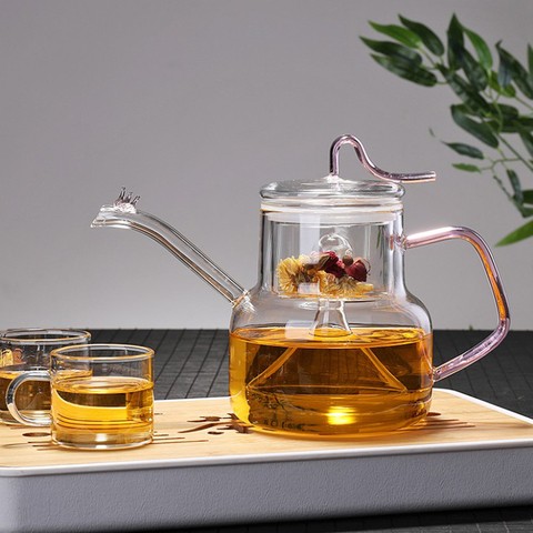 Buy Pyrex Heat Resistant Borosilicate Glass Teapot Unique Shape Style ...