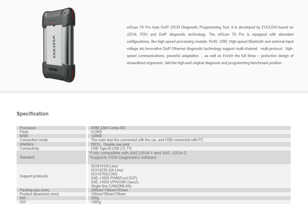 Buy Eucleia Wiscan T6pro J2534/doip/pdu All In One Dedicated Diagnosis ...