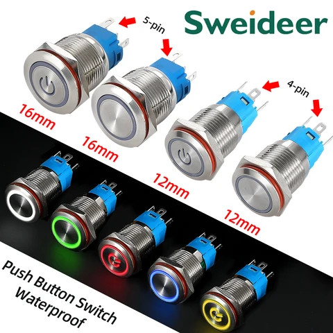 Buy 22mm Flat Led Illuminated Reset Latching Ring Metal Push Button ...