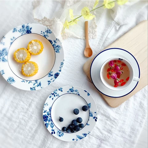 Buy High Quality Blue Flower Dinnerware Set Ceramic Plates Bowls Mugs ...