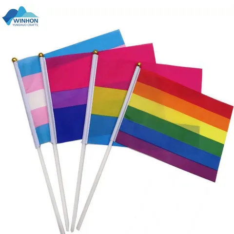 Buy Wholesale Plastic Stick Rainbow Hand Held Flag Custom Small 14x21cm ...