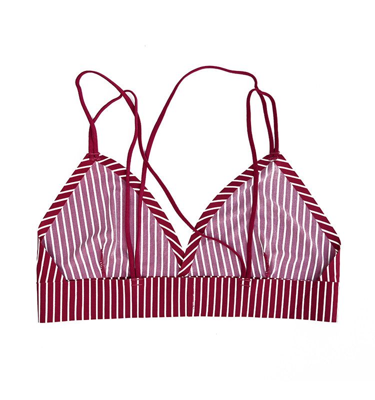 Buy Womens Red Striped Bra 2 Pieces Cross Strapless Bra Set Seamless ...