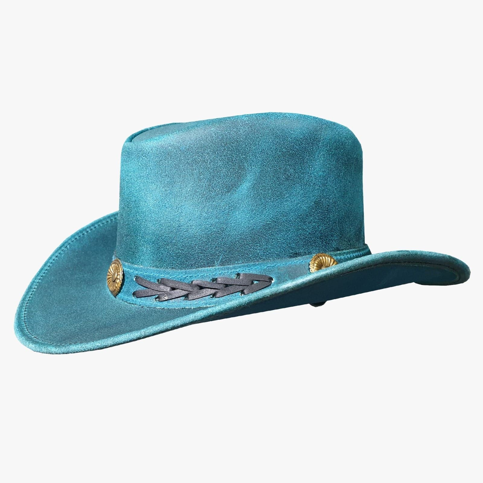 Buy Turquoise Blue Buffalo Leather Cowboy Hat from KC Leatherwear, USA ...