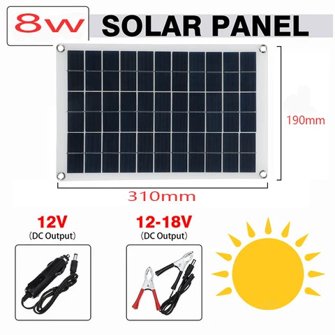 Buy 5v 12v 8w Portable Polycrystalline Silicon Solar Panel For Hiking ...