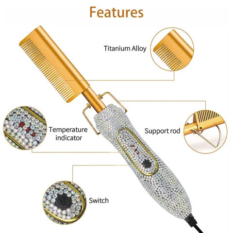 Buy Bling Handheld High Temperature Hair Straightener Combs Heating ...