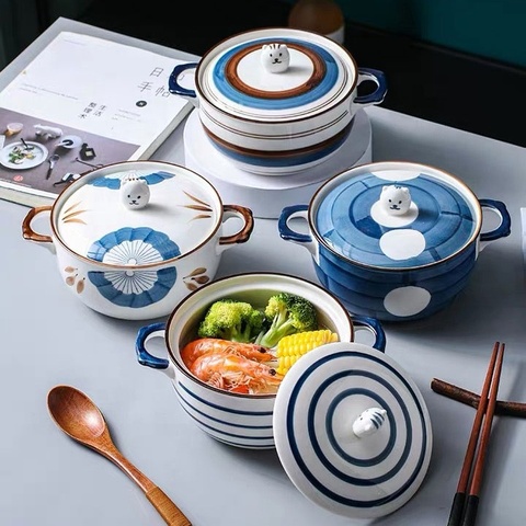 Buy Ceramic Bowl With Lid And Handle Gift Set Noodle Salad Borscht Soup ...