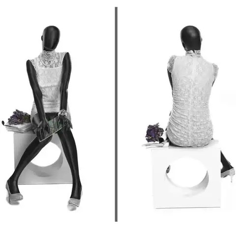 Buy Custom Cheap Whole Body Female Matte Black Sitting Pose Fiberglass ...