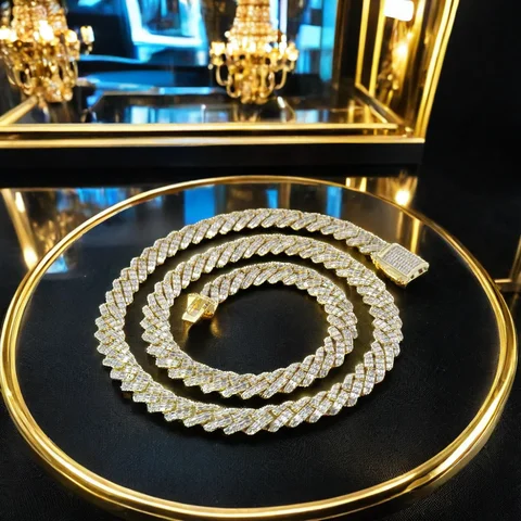 Buy Custom Mens Ice Cuban Chain Necklace 925 Sterling Silver With Gold ...