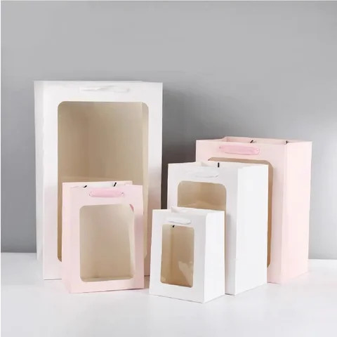 Buy Custom Paper Bag Window Rose Bouquet Flowers Hand Bags Gift ...